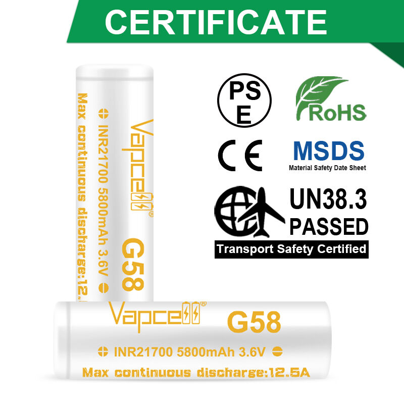 High Capacity And High Power 21700 Vapcell G58 5800mah 12.5a 3.6v ...
