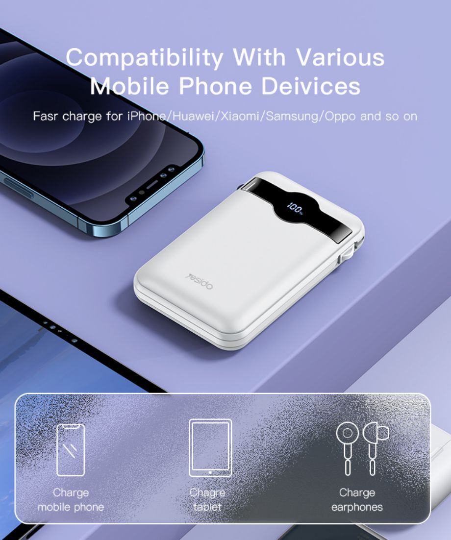Buy Wholesale China Yesido 10000mah With Built-in Dual Cable Universal ...