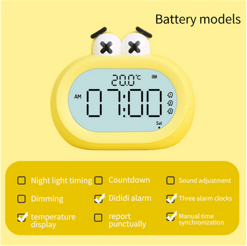 Jj Children Cartoon Mini Alarm Clock Big Mouth Smart Digital Led Time ...