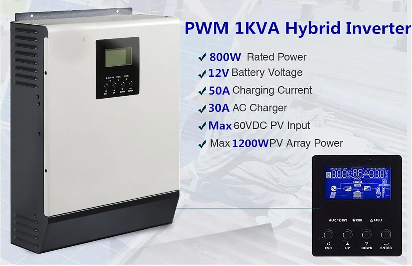 Hy1012m Grid Solar Hybrid Inverter 1000 W 230 Vac Voltage Pure Sine ...