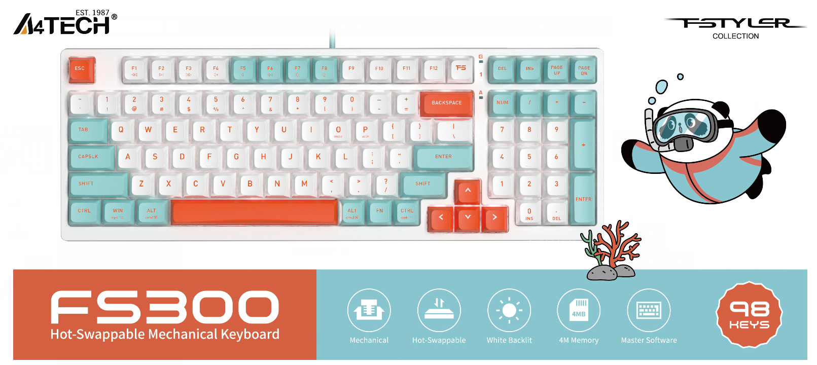 A4tech Fstyler Fs300 Dual Color Wired Mechanical Hot-swappable Switch ...