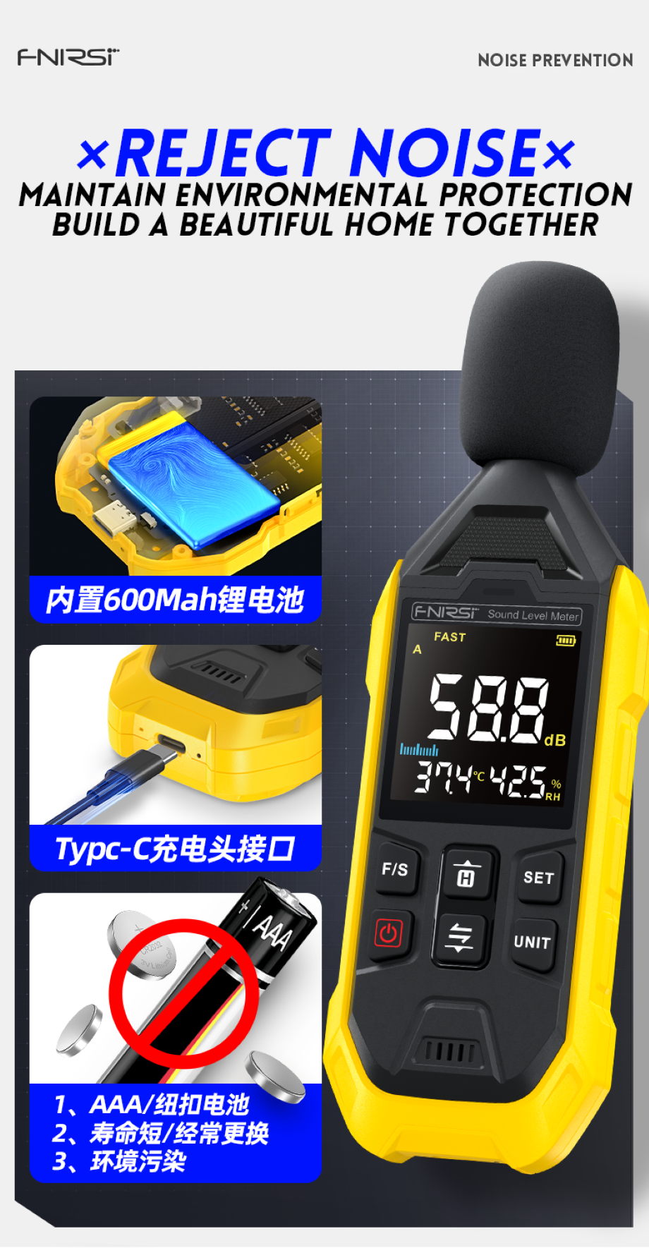 Fnirsi Fdm01 Noise Measuring Instrument Sound Level Meter Digital ...