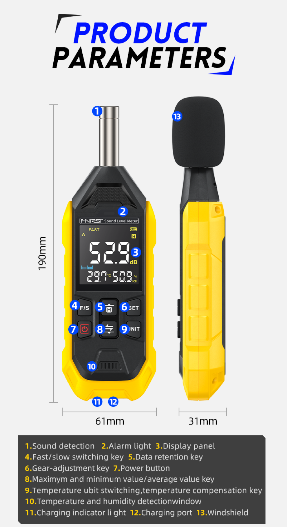 Fnirsi Fdm01 Noise Measuring Instrument Sound Level Meter Digital ...