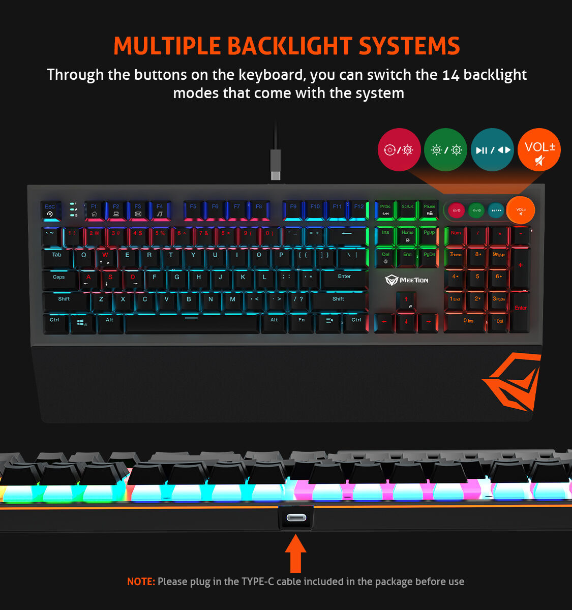 Meetion Mt-mk500 Standard 104 Keys Layout Computer Rgb Colorful Backlit ...