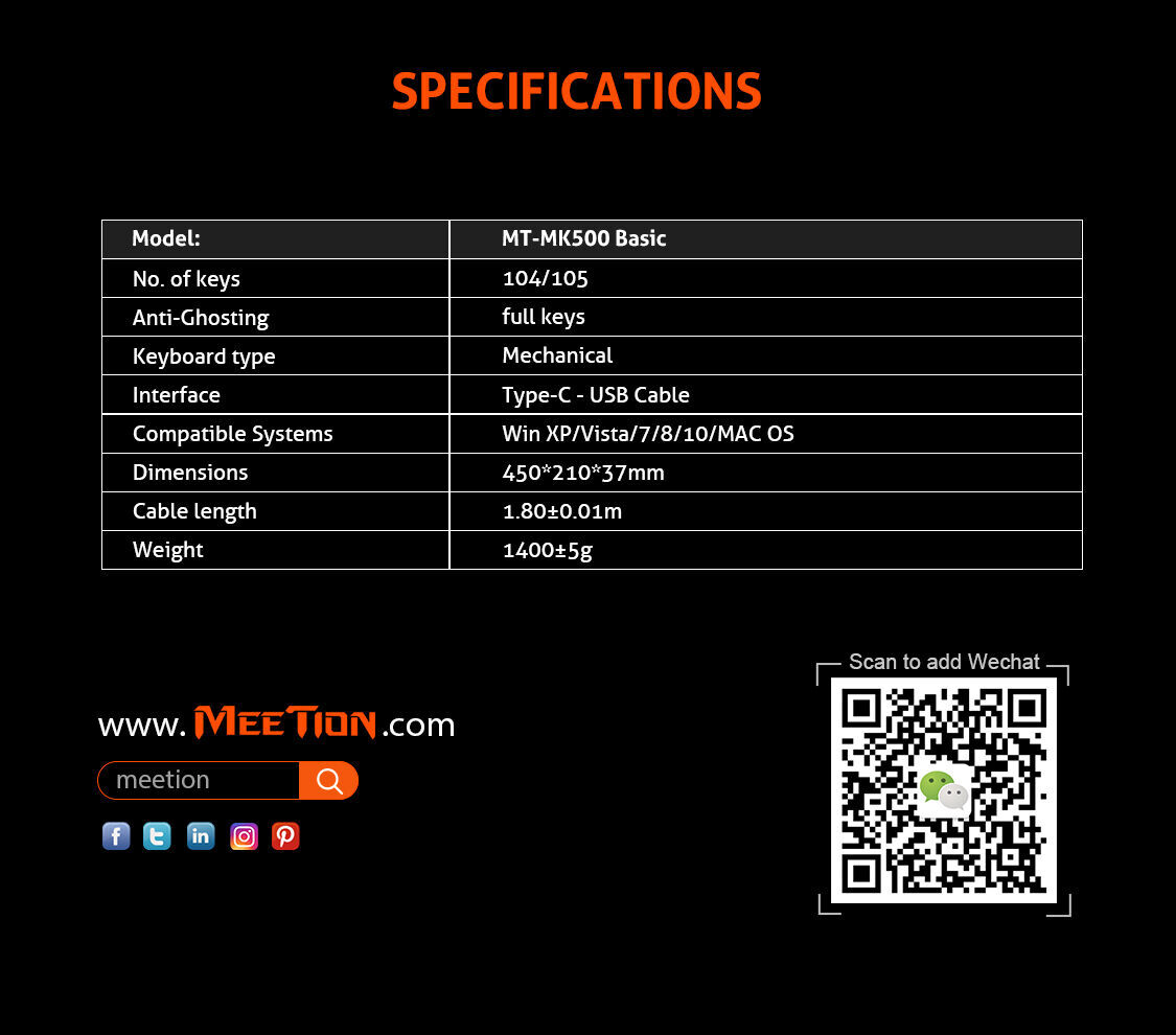 Meetion Mt-mk500 Standard 104 Keys Layout Computer Rgb Colorful Backlit Black Mechanical ...