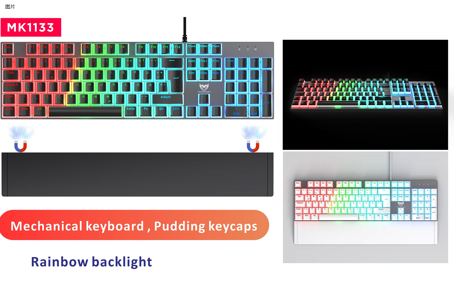 Full Size Mechanical Keyboard With Detachable Magbetic Arm Rest - Buy ...
