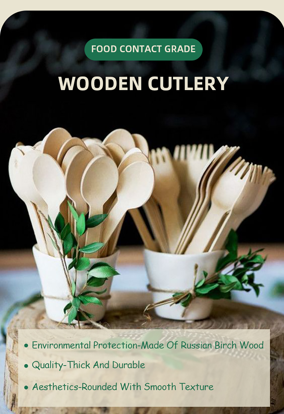 Cutlery Set Splinter Free Compostable Utensils Biodegradable 100% All ...