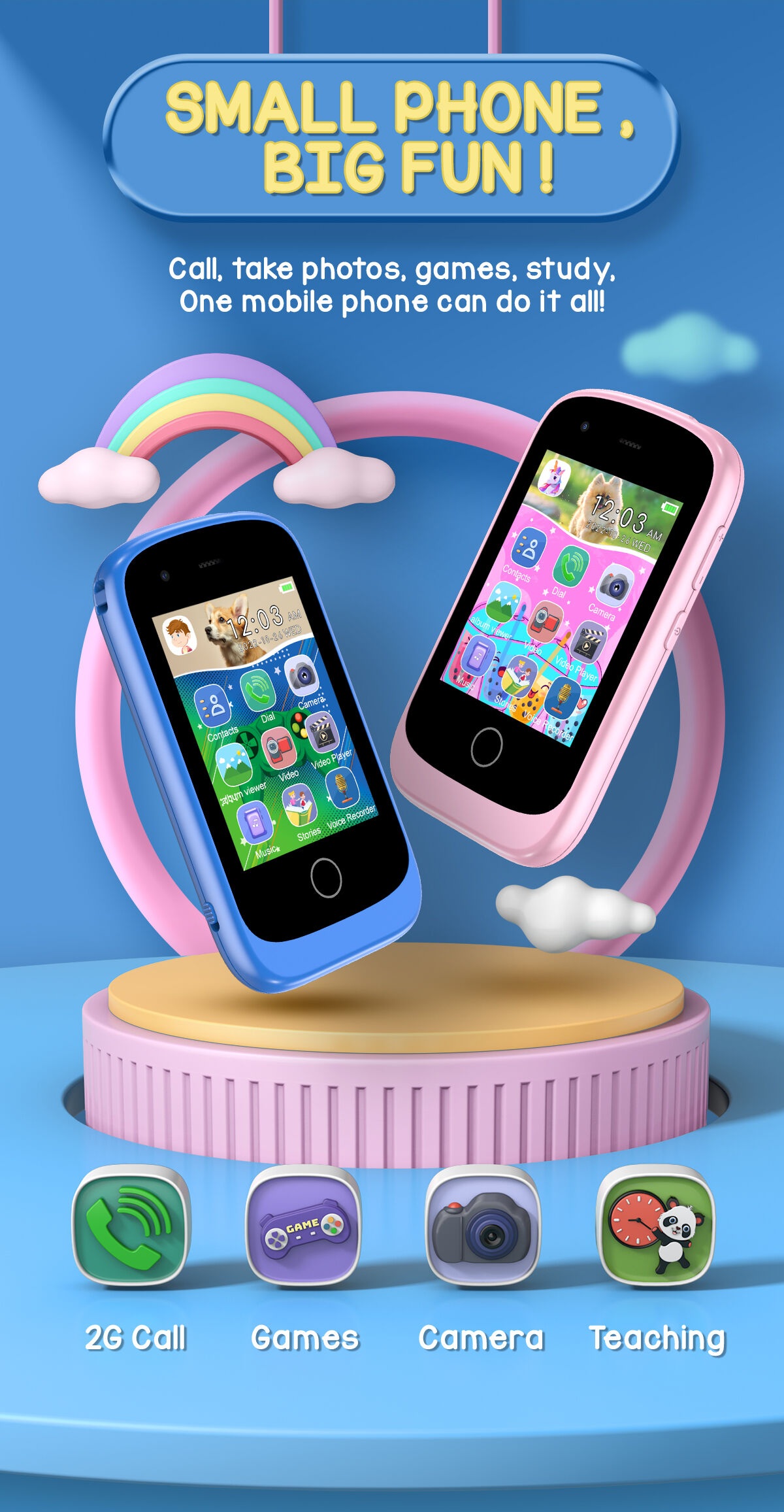 Xt31 2g Kids Smart Game Phone Cute Toys Fun Gifts For Boys Girls ...