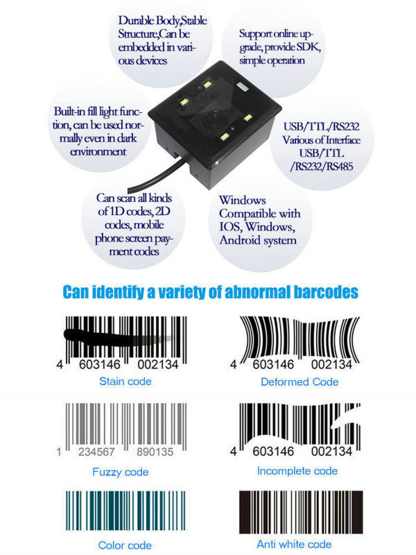 Rs232 2d Qr Barcode Scanner Fxed Mount Reader Module For Self-service Devices Hs-2003c - Expore ...