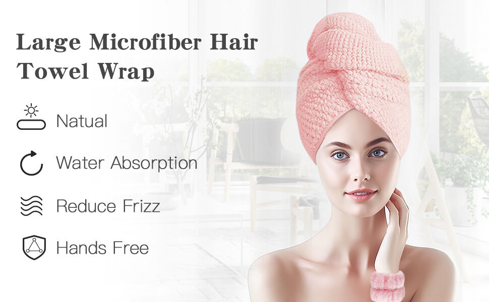 Waffle Large Microfiber Head Towels Wrap With Strap For Women Curly ...