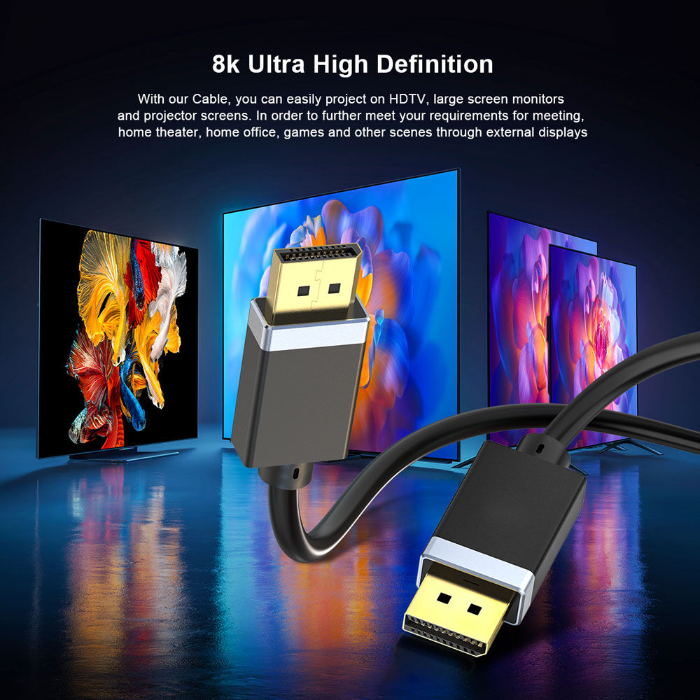 Ultra High Definition 8k Displayport Dp Cable 32.4gbps Pvc Jacket Cord ...