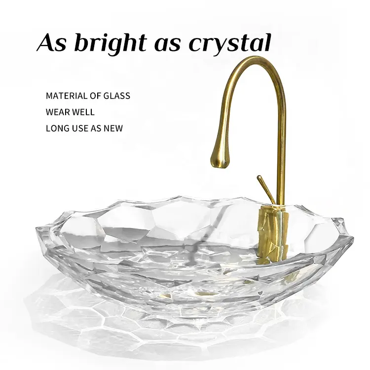 Crystal Wash Basin Tempered Glass Bathroom Sinks Washbasin Vessel Basin ...
