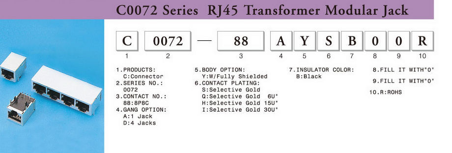 Buy Wholesale Taiwan C0072 Series Rj45 (8p8c) Transformer Modular Jack ...