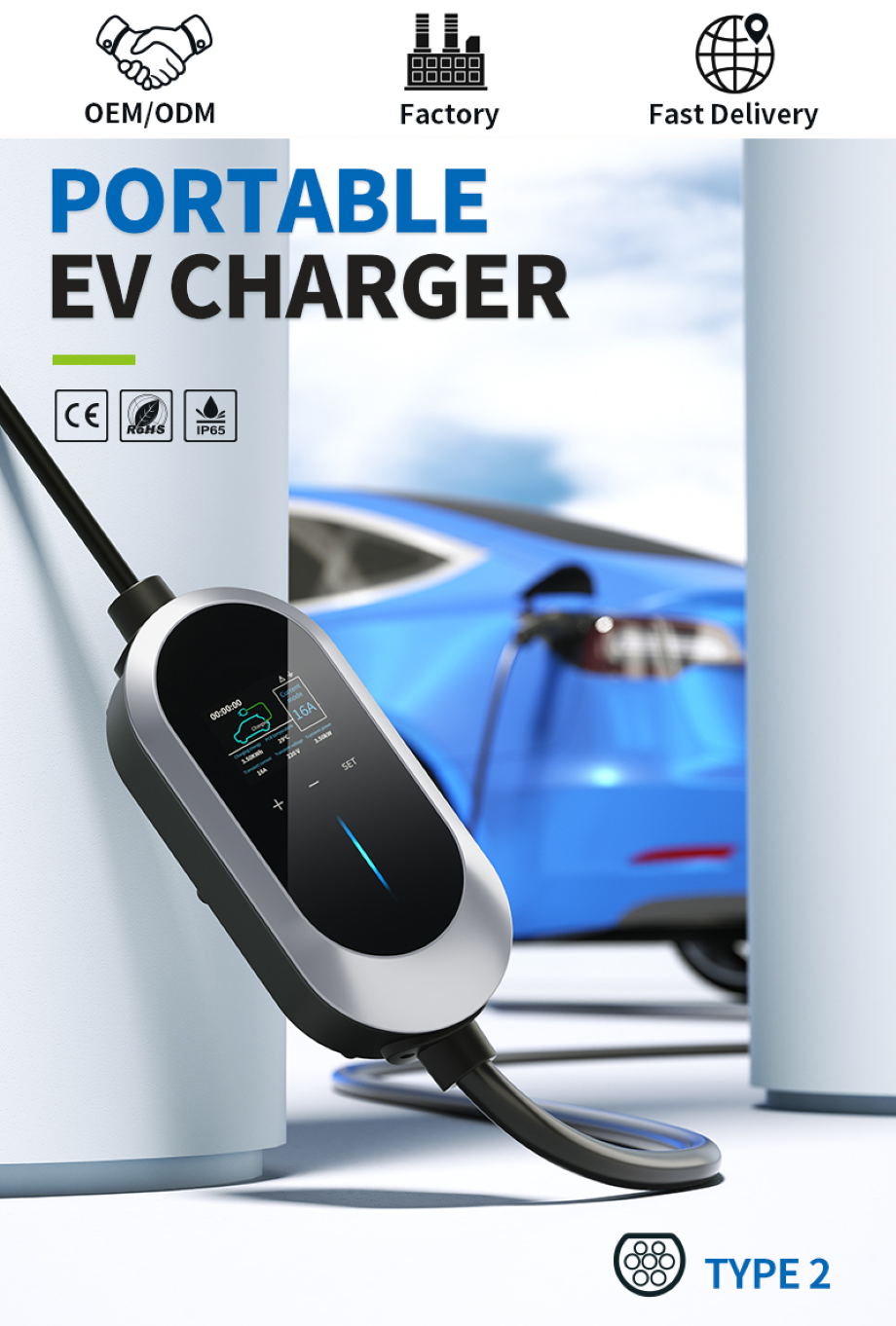 3.5kw Ev Charger Portable Ev Charger Type2 3.5kw 16a Evse Charging Fast ...