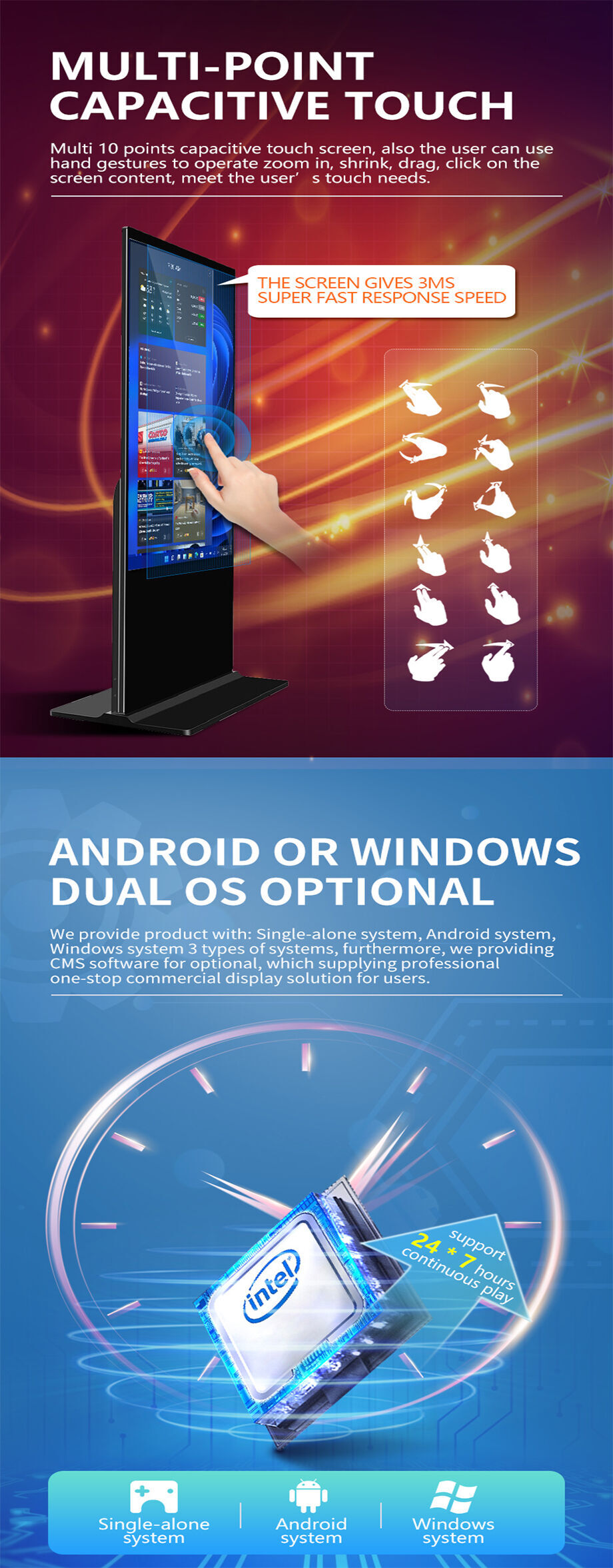 Hot Sale 65 Inch Stand Floor Digital Signage Player Advertising Machine ...