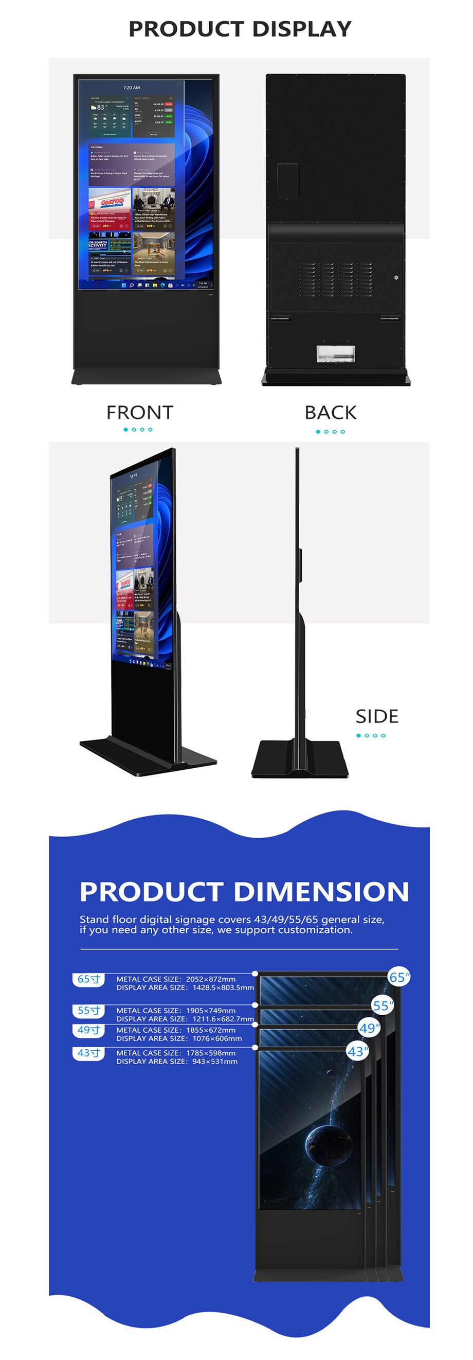Hot Sale 65 Inch Stand Floor Digital Signage Player Advertising Machine ...