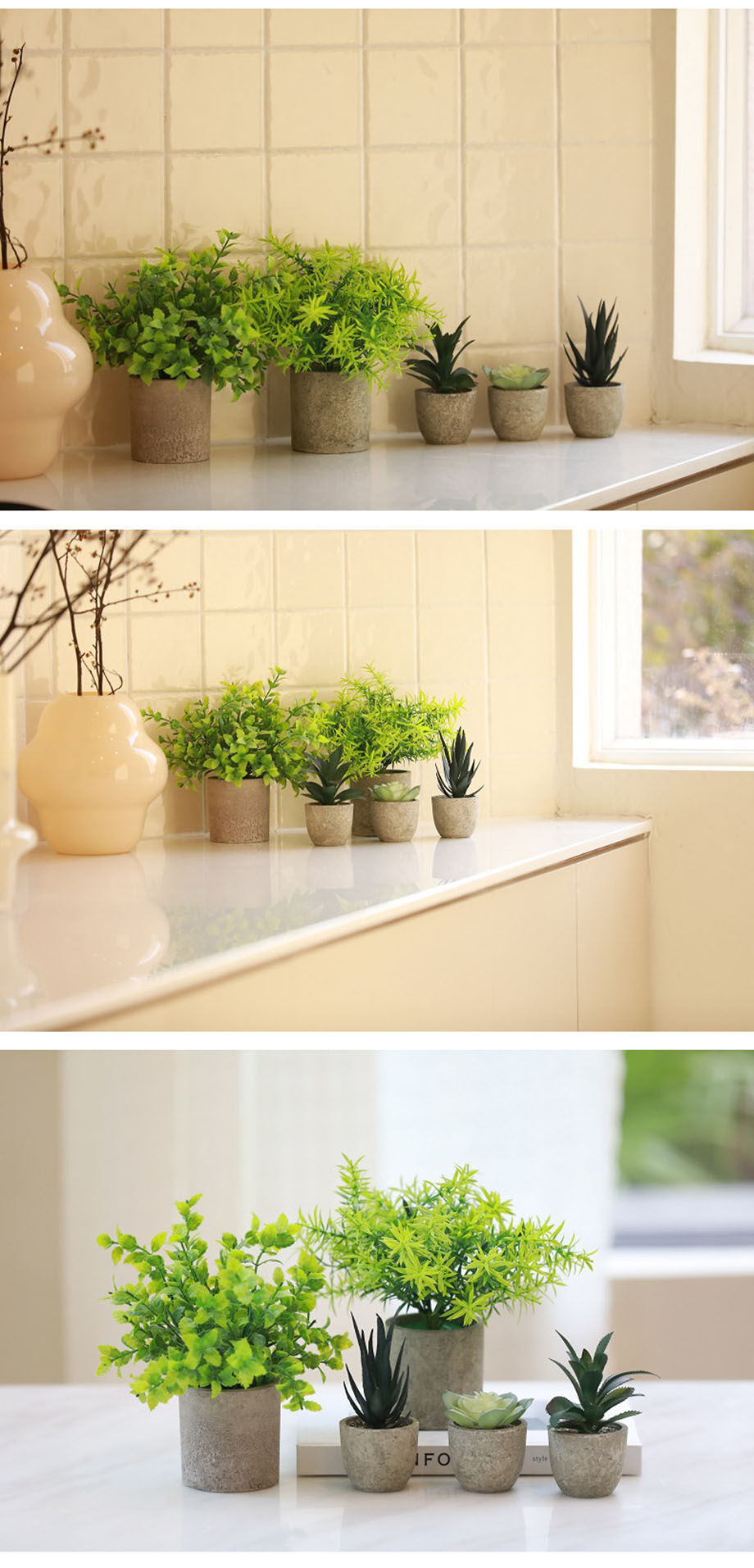 Artificial Potted Plant Mini Greenery Bonsai Faux Boxwood Rosemary ...