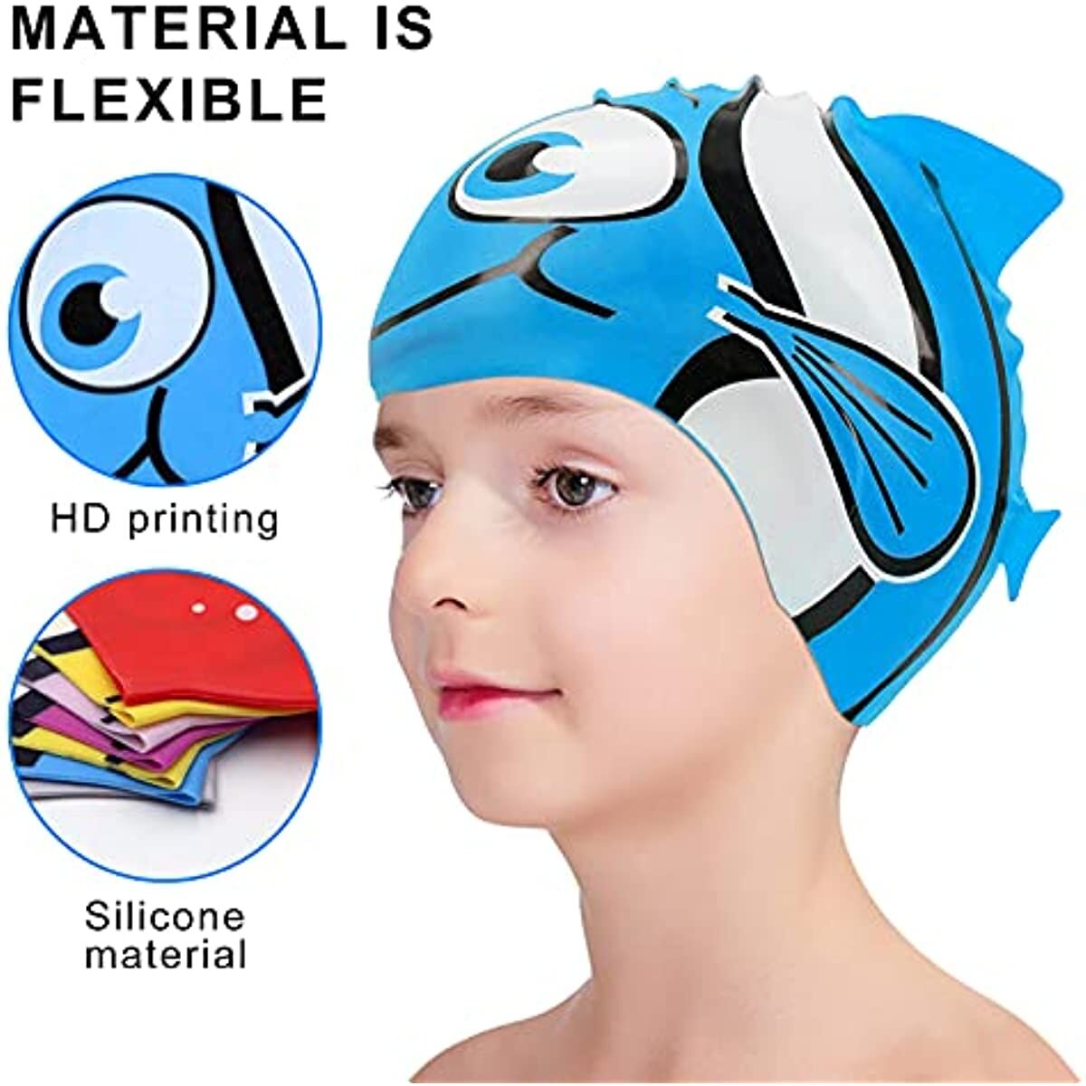 Silicone Kids Cartoon Fish Swim Caps Children Elastic Swimming Hats ...