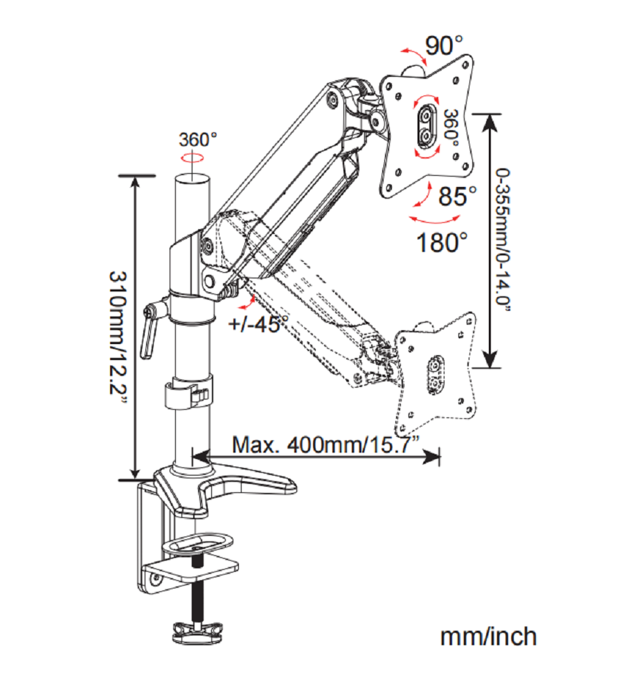 V-mounts Single Arm Aluminum Gas Spring Monitor Desk Mount 8kg Load ...