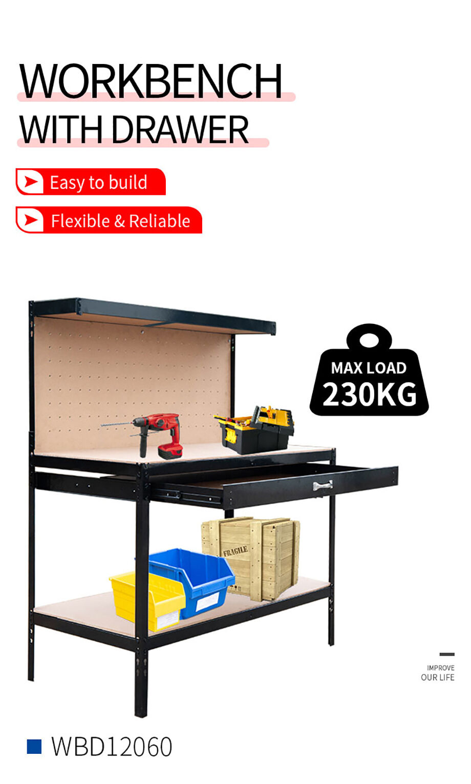 Steel Storage Garage Industrial Strong Workbench With Drawer - Expore ...