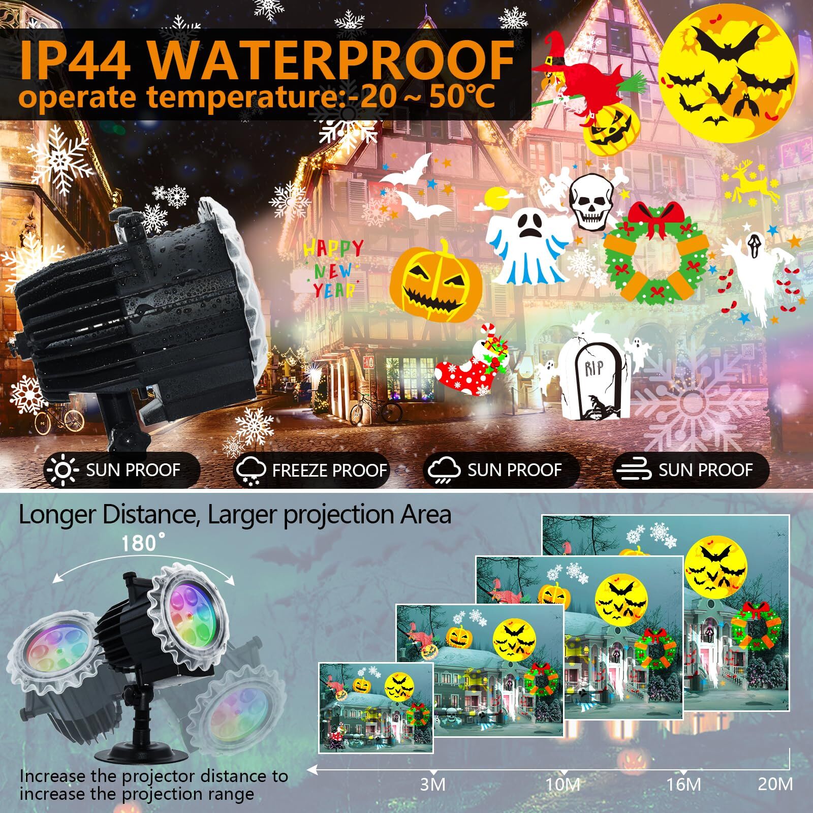 Projector Christmas Outdoor, 8 Pattern Modes, Led Snowflake Projection ...