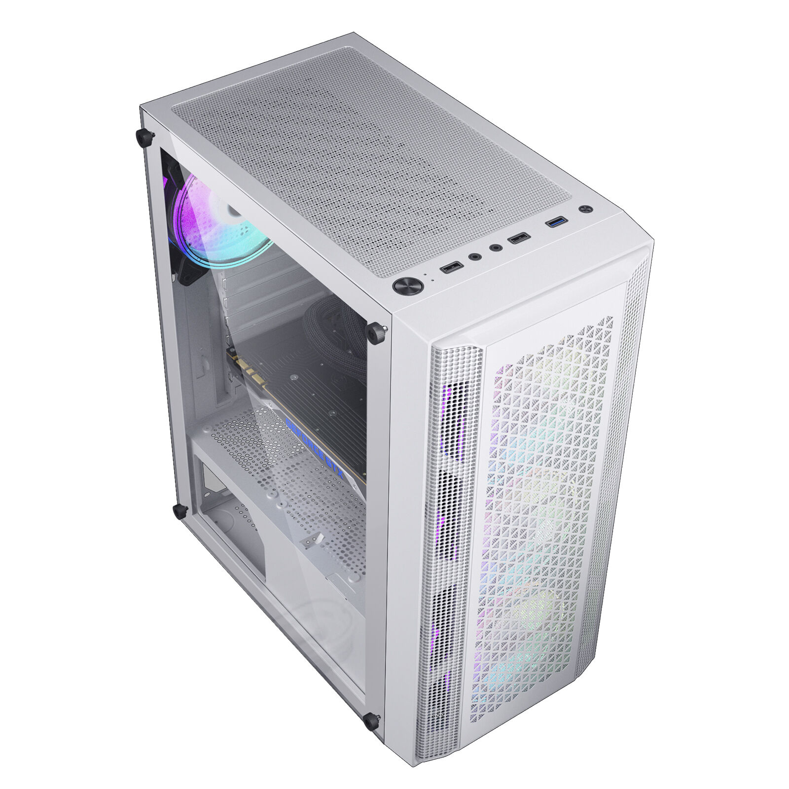 Gaming Atx Mid Tower Computer Pc Case With Side Tempered Glass Side ...