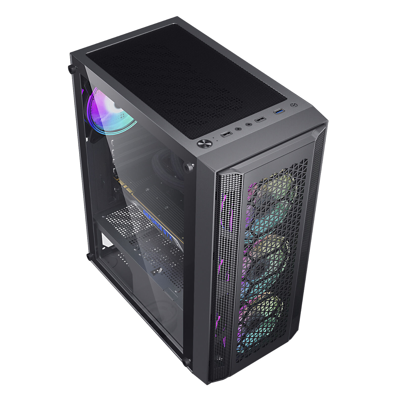 Gaming Atx Mid Tower Computer Pc Case With Side Tempered Glass Side ...