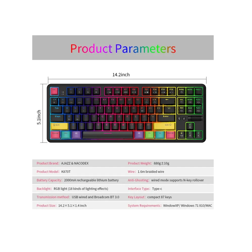 Buy Wholesale China Oem Ajazz K870t Mechanical Keyboard Wireless Wired ...