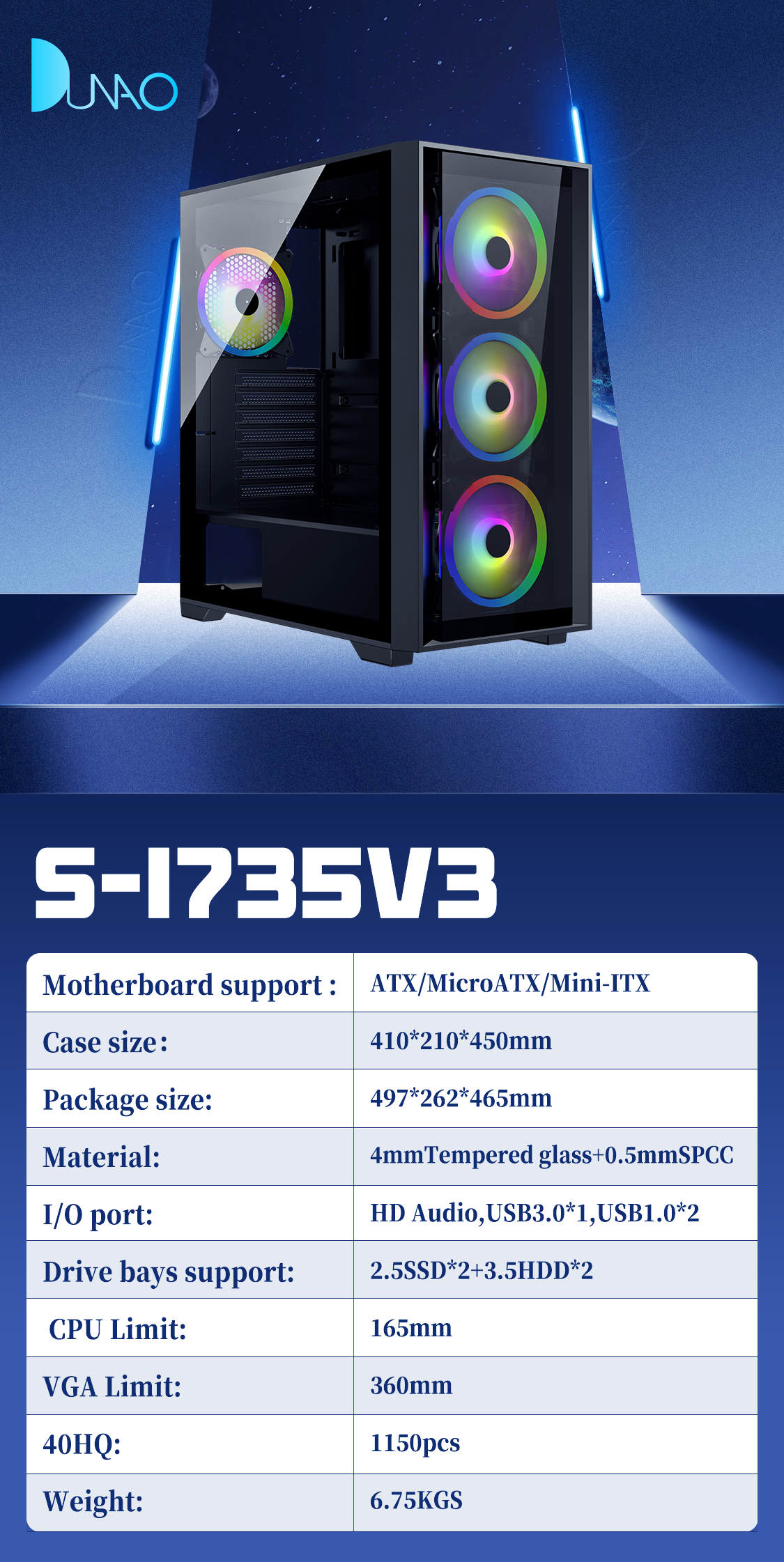 Usb3.0 Atx Gaming Chassis Full Tower Computer Gaming Case Tempered ...