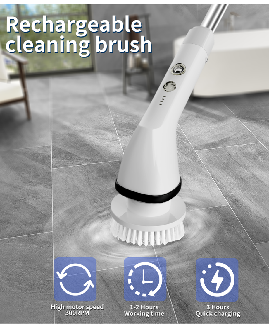 Kinzir Electric Spin Scrubber Power Bathroom Cleaner Brush Shower Floor Cleaning Brush ...