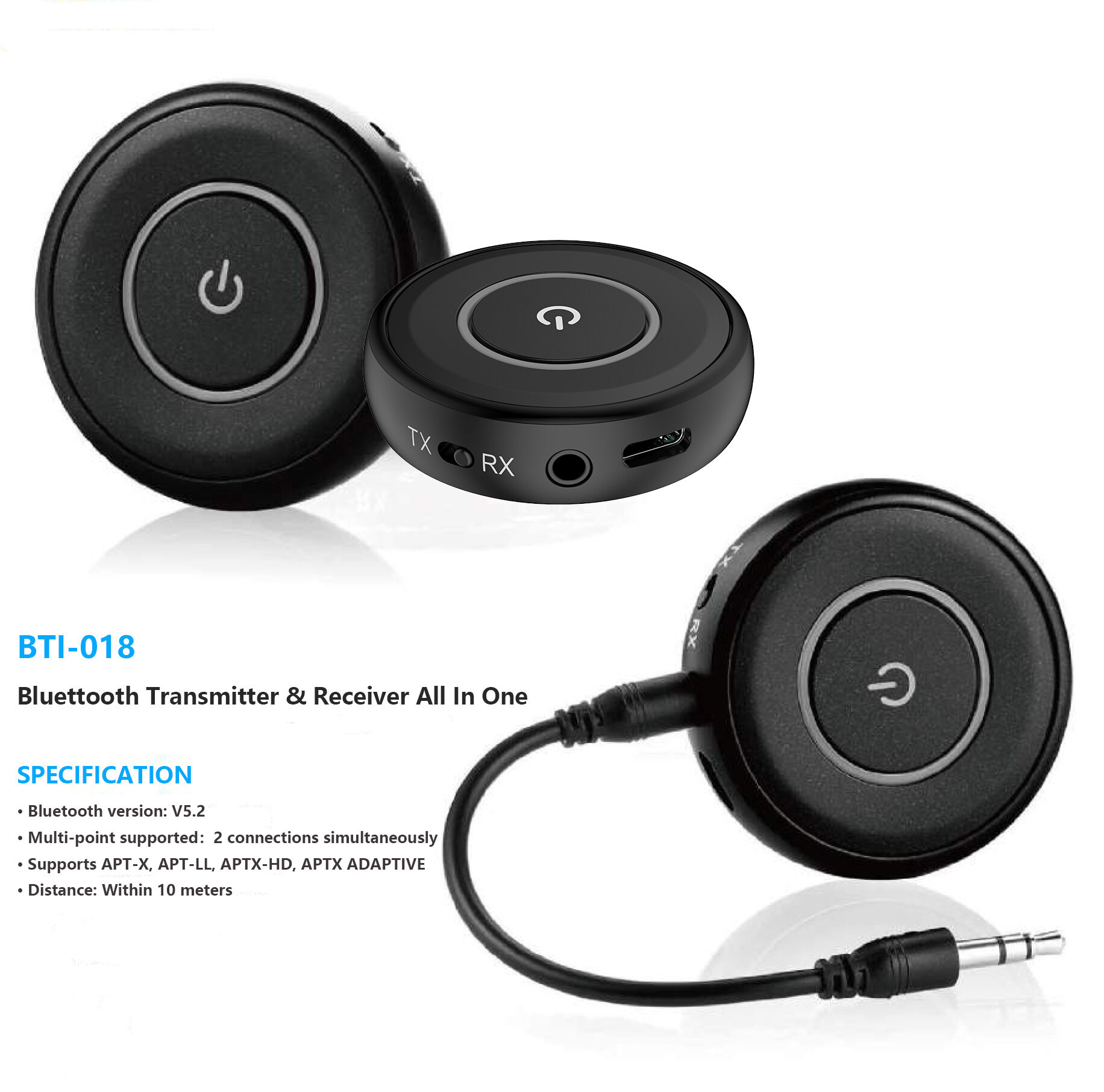 Portable 2-in-1 Bluetooth Aux V5.2 Bluetooth Adapter For Tv/car/home Stereo, Pairs 2 Devices ...