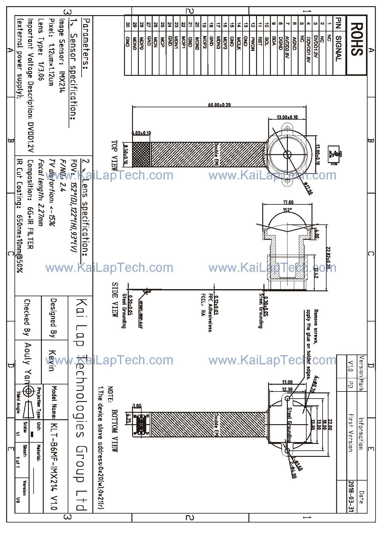 Buy Wholesale Hong Kong SAR Klt-b6mf-imx214 V1.0 13mp Imx214 Interface ...