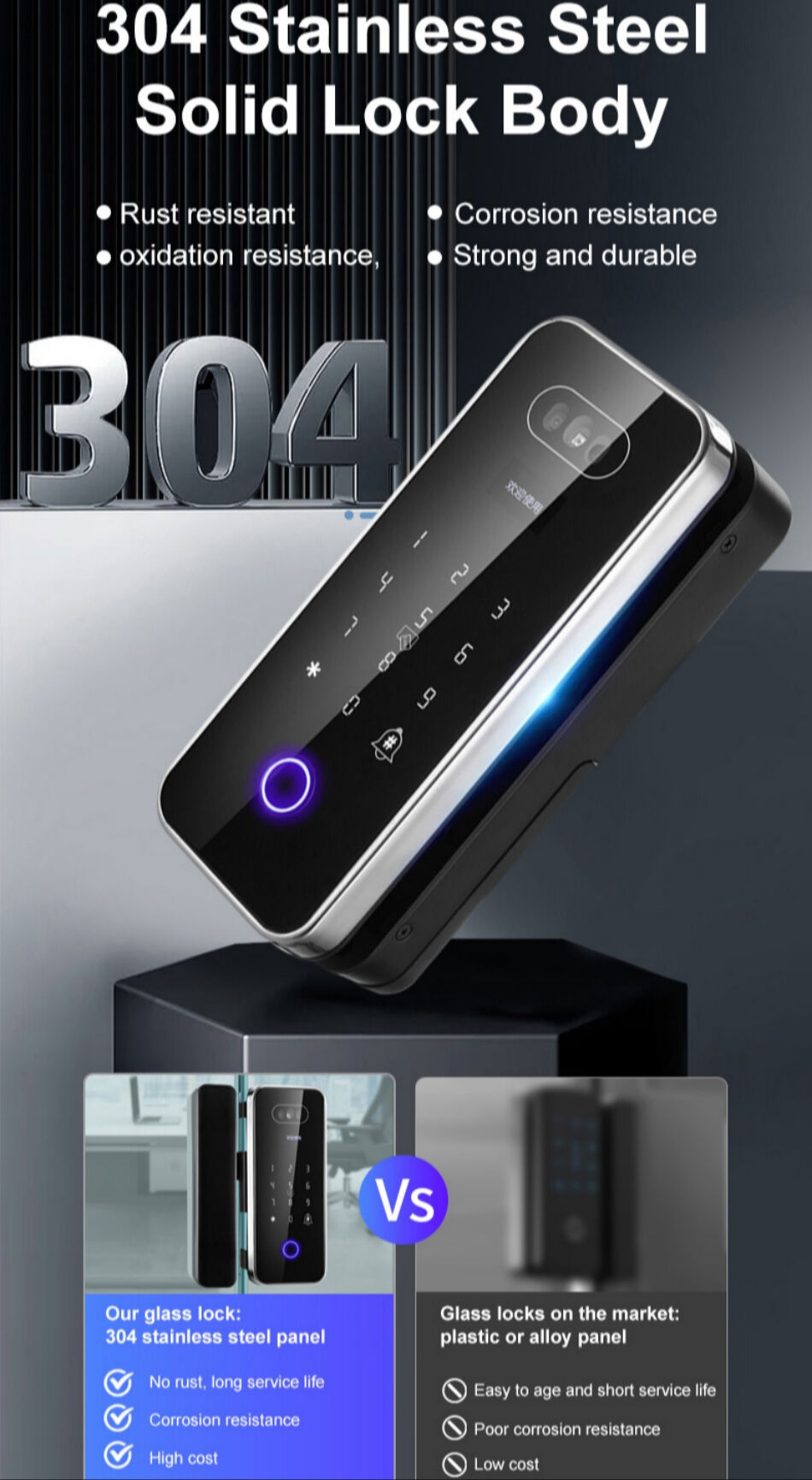 Smart Glass Door Lock Tuya Fingerprint Smart Lock For Glass Door ...