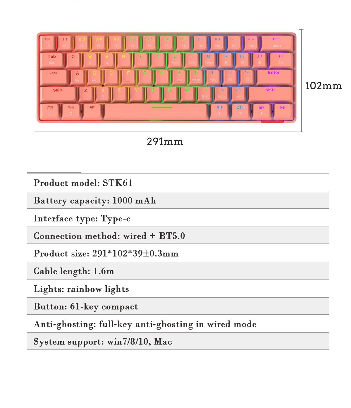 Buy Wholesale China Oem Ajazz Stk61 Wireless Keyboard Keycaps Rainbow ...