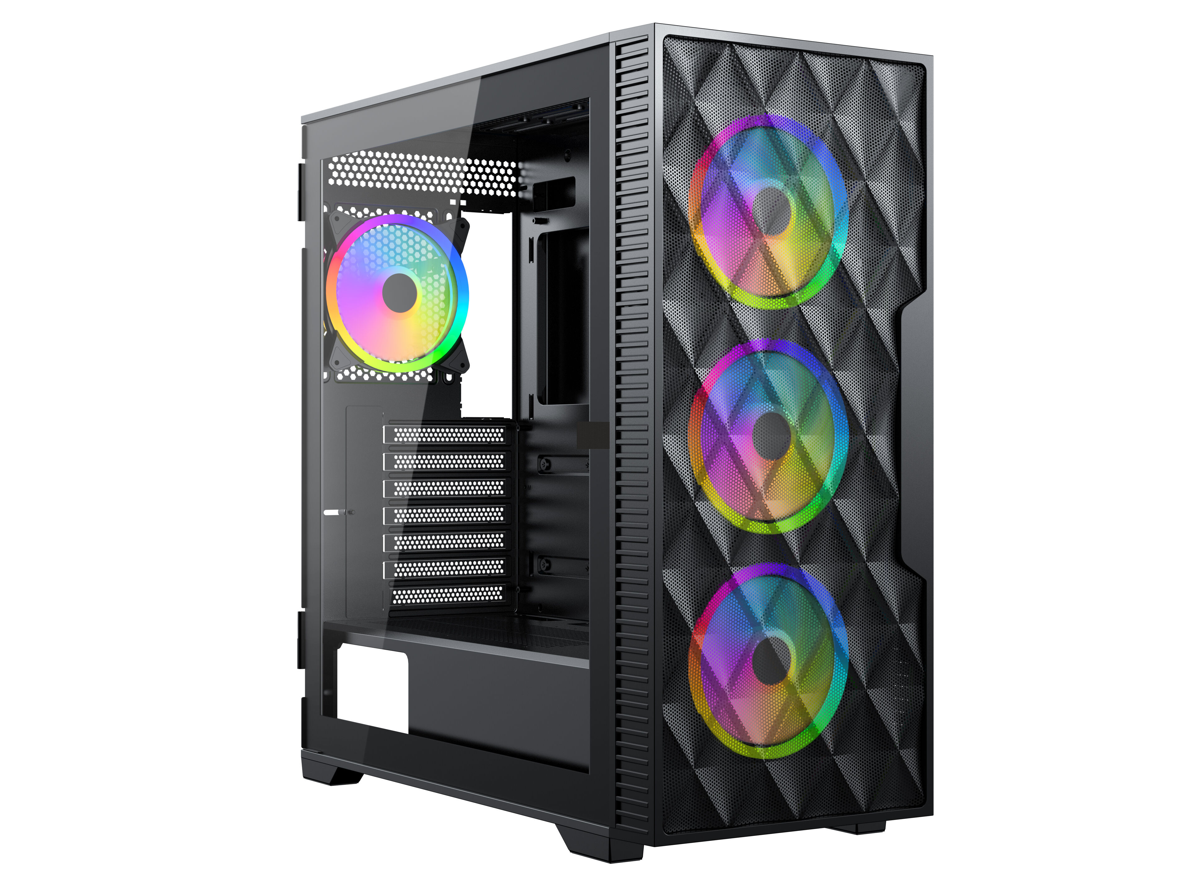 Full Tower Computer Case Atx Tempered Glass With Iron Mesh Cooling ...