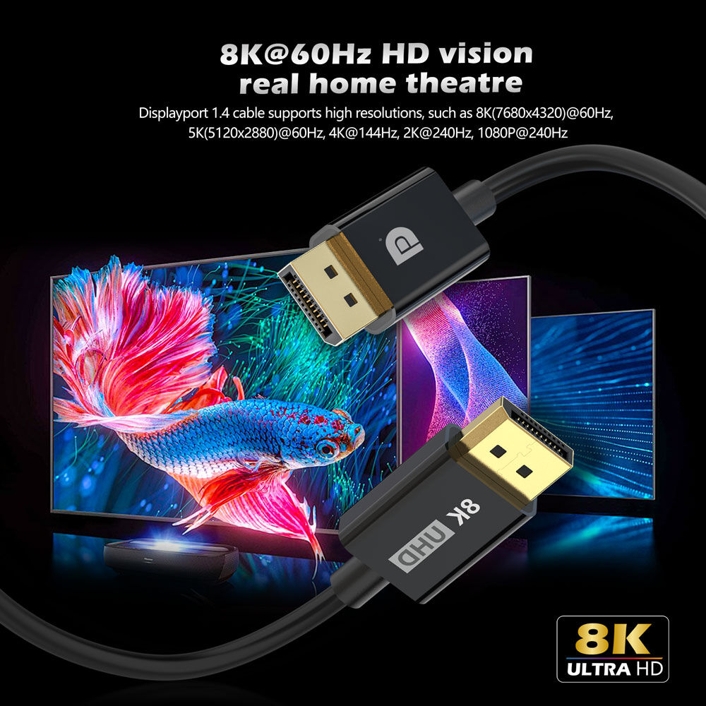 8k Dp [display Port] Cable 1.4 Supports To 8k 60hz,4k 144hz,1080p 240hz ...