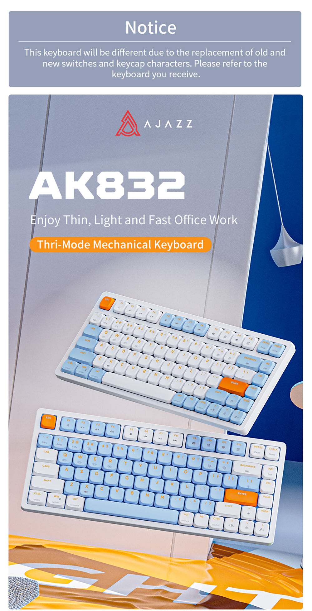 Buy Wholesale China Oem Ajazz Ak832 Pro Low Profile Mechanical Keyboard ...