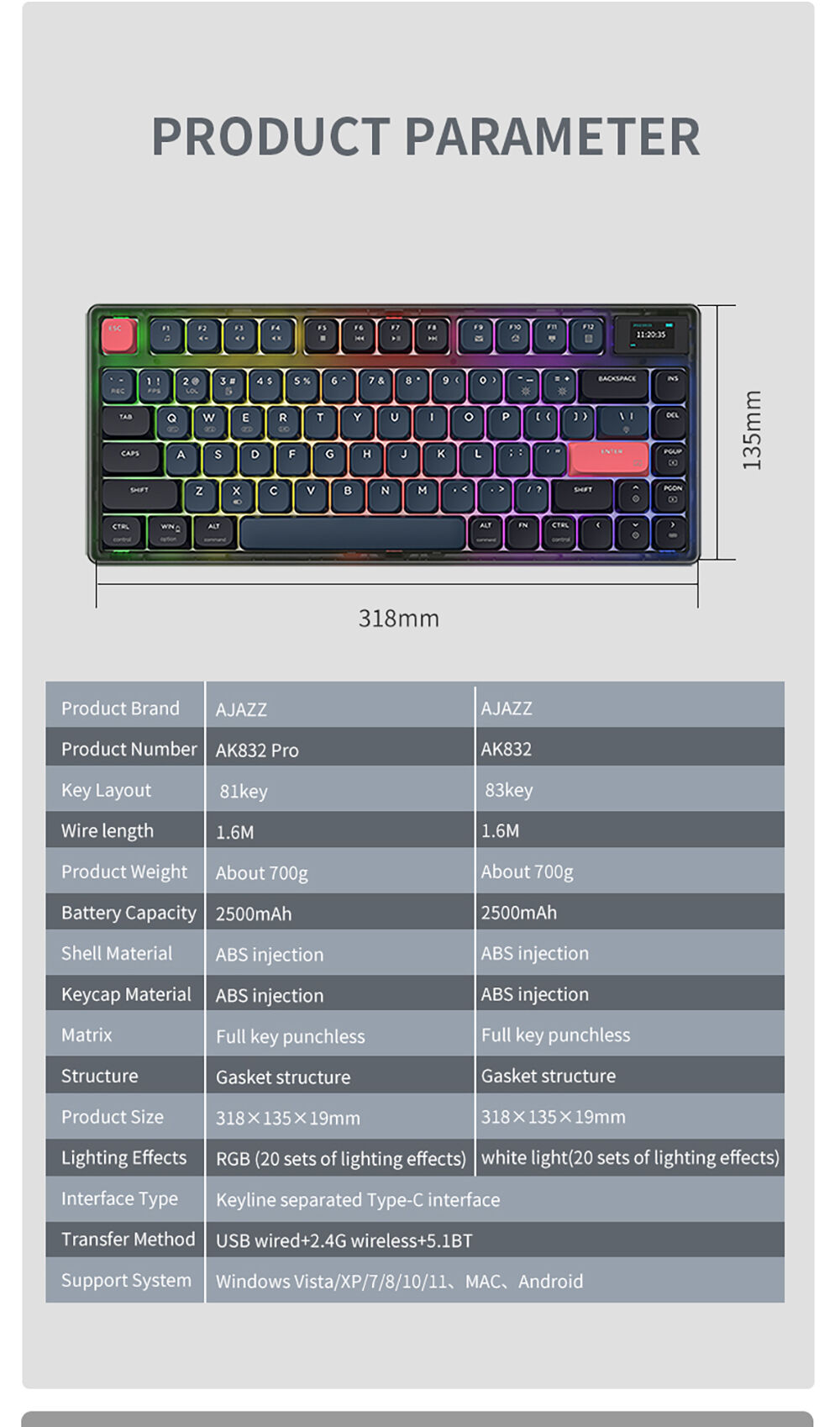 Buy Wholesale China Oem Ajazz Ak832 Pro Low Profile Mechanical Keyboard ...