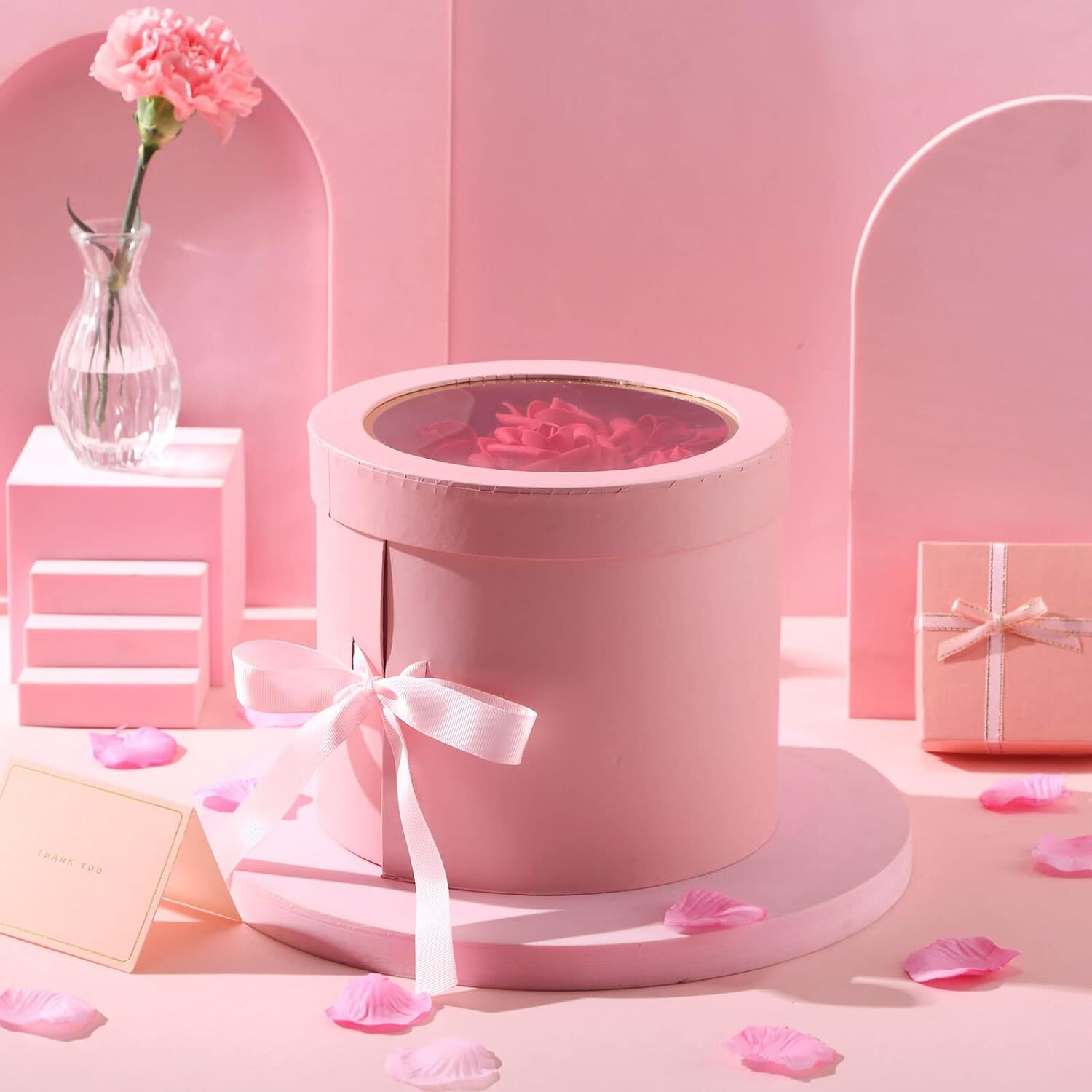 Flower Round Boxes For Arrangements, 2 Tier Gift Boxes With Lids ...