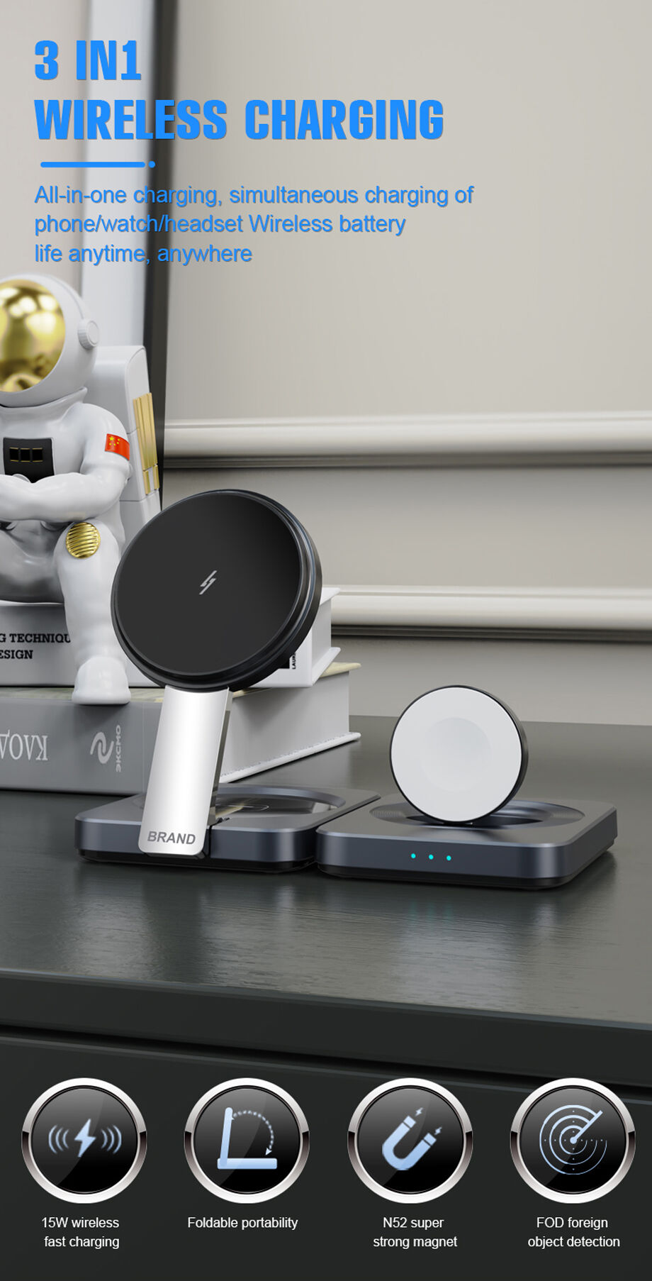 Best Selling Foldable Qi2 Desktop 3 In 1 Magnetic Wireless Charger $15.5 - Wholesale China ...