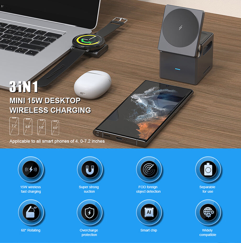 Facrory Price 15w Foldable Portable Magnetic 3 In 1 Wireless Charger ...