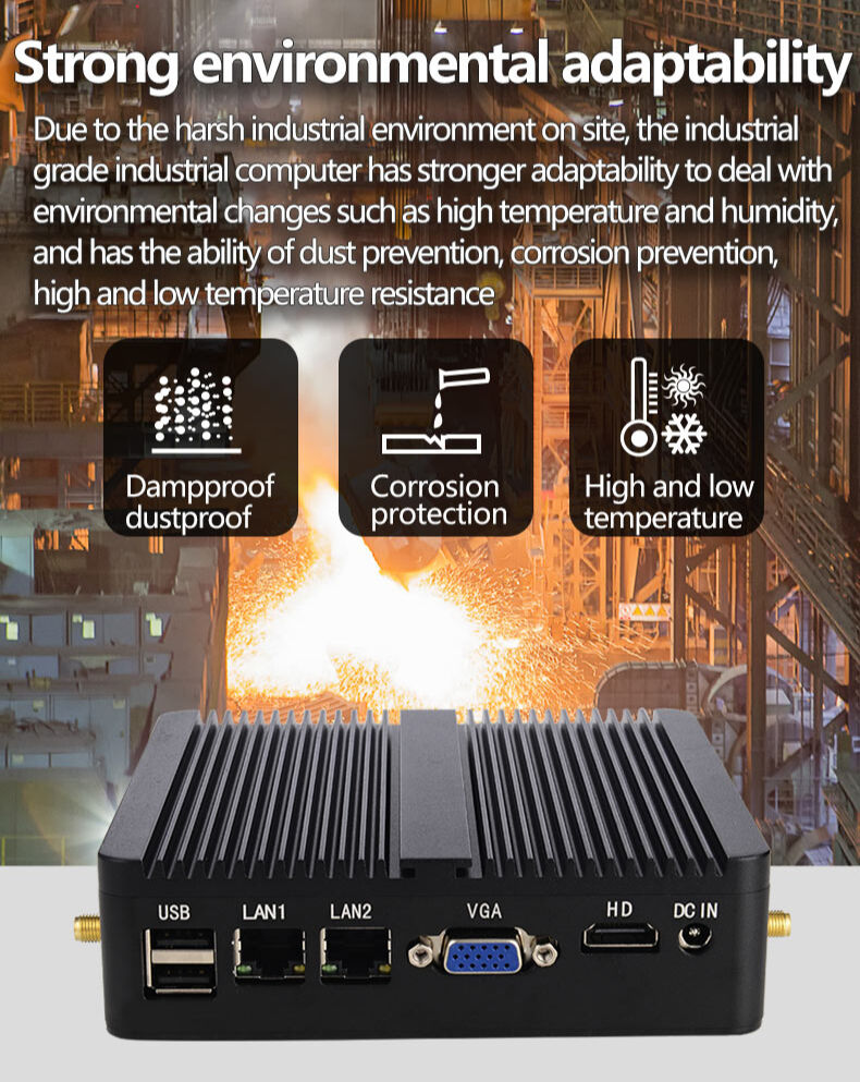 J4125 Quad Core Mini Pc Fanless Industrial Computer Dual Lan Rs232 Com ...