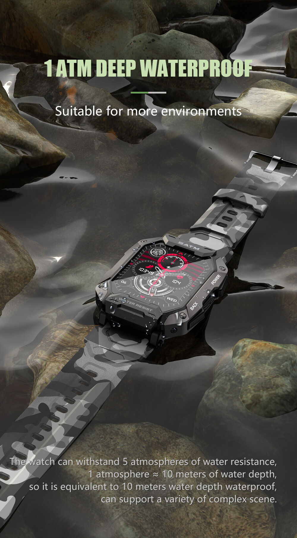 C20plus Outdoor Watch 1 Atm Waterproof 1.81inch Square Smartwatch With ...