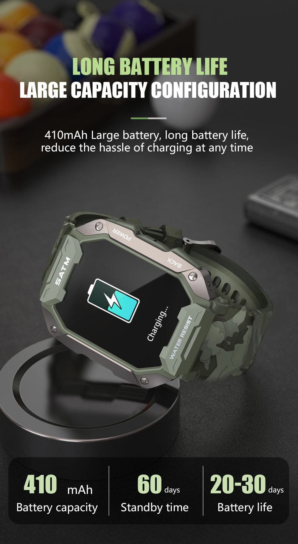 C20plus Outdoor Watch 1 Atm Waterproof 1.81inch Square Smartwatch With ...