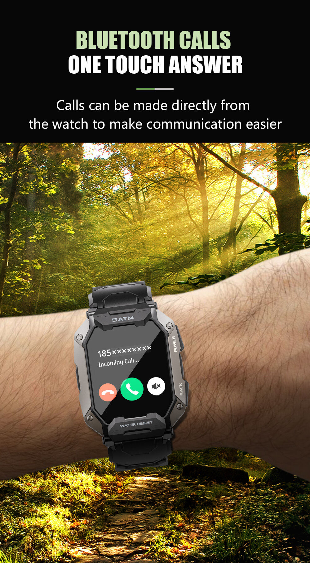 C20plus Outdoor Watch 1 Atm Waterproof 1.81inch Square Smartwatch With ...