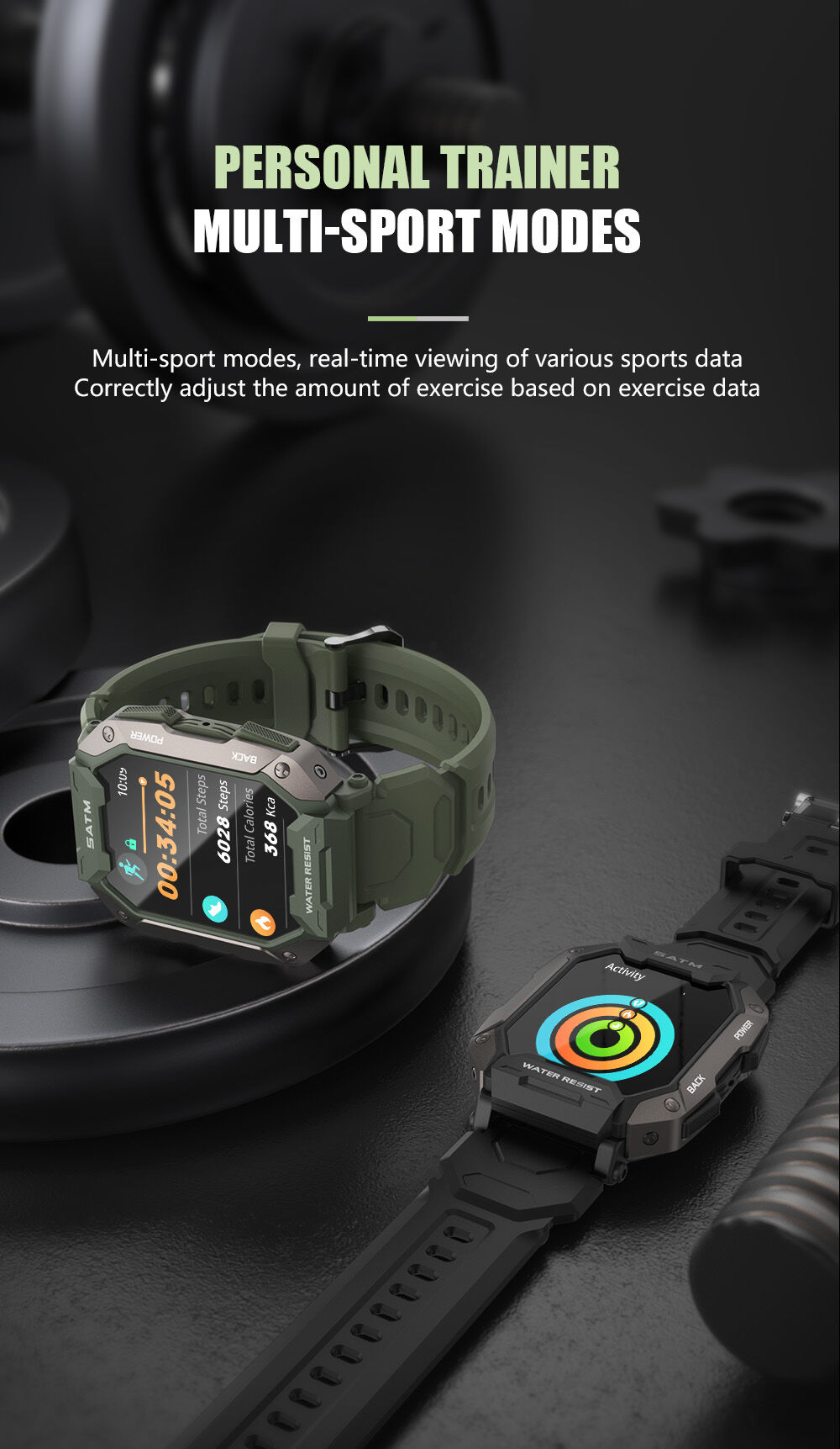 C20plus Outdoor Watch 1 Atm Waterproof 1.81inch Square Smartwatch With ...