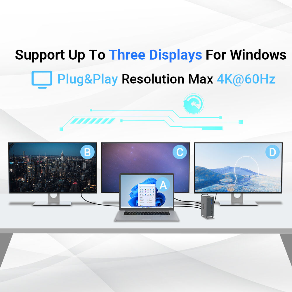 Usb C Docking Station 2xhdmi Displayport 4k 60hz 3 Monitors Usb3.2 Rj45 ...