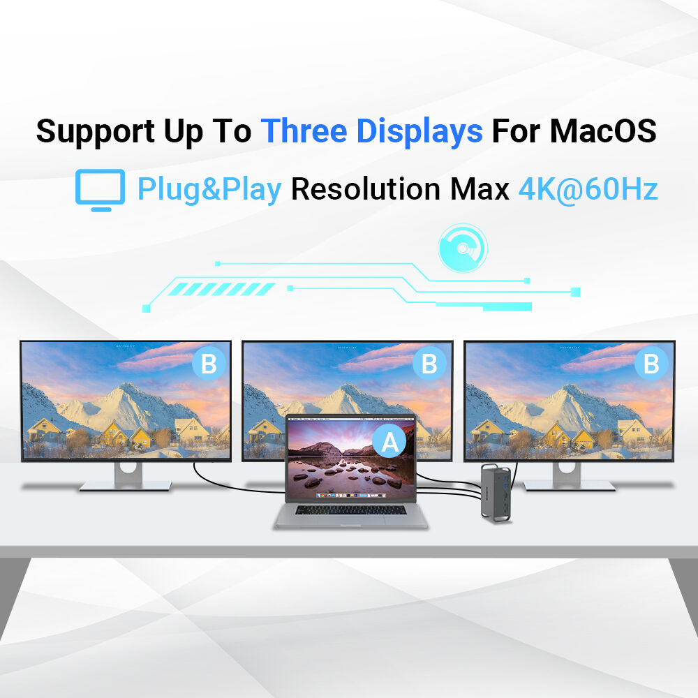 Usb C Docking Station 2xhdmi Displayport 4k 60hz 3 Monitors Usb3.2 Rj45 ...