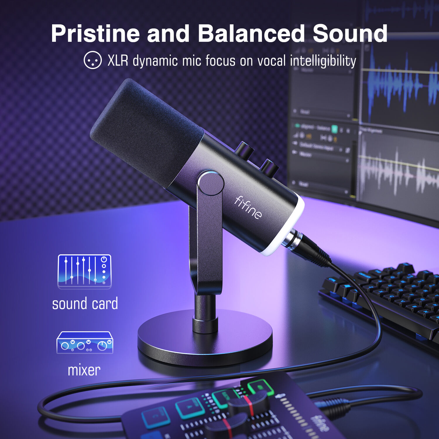 Fifine Professional Podcast Equipment Audio Sound Cards Audio Mixer ...