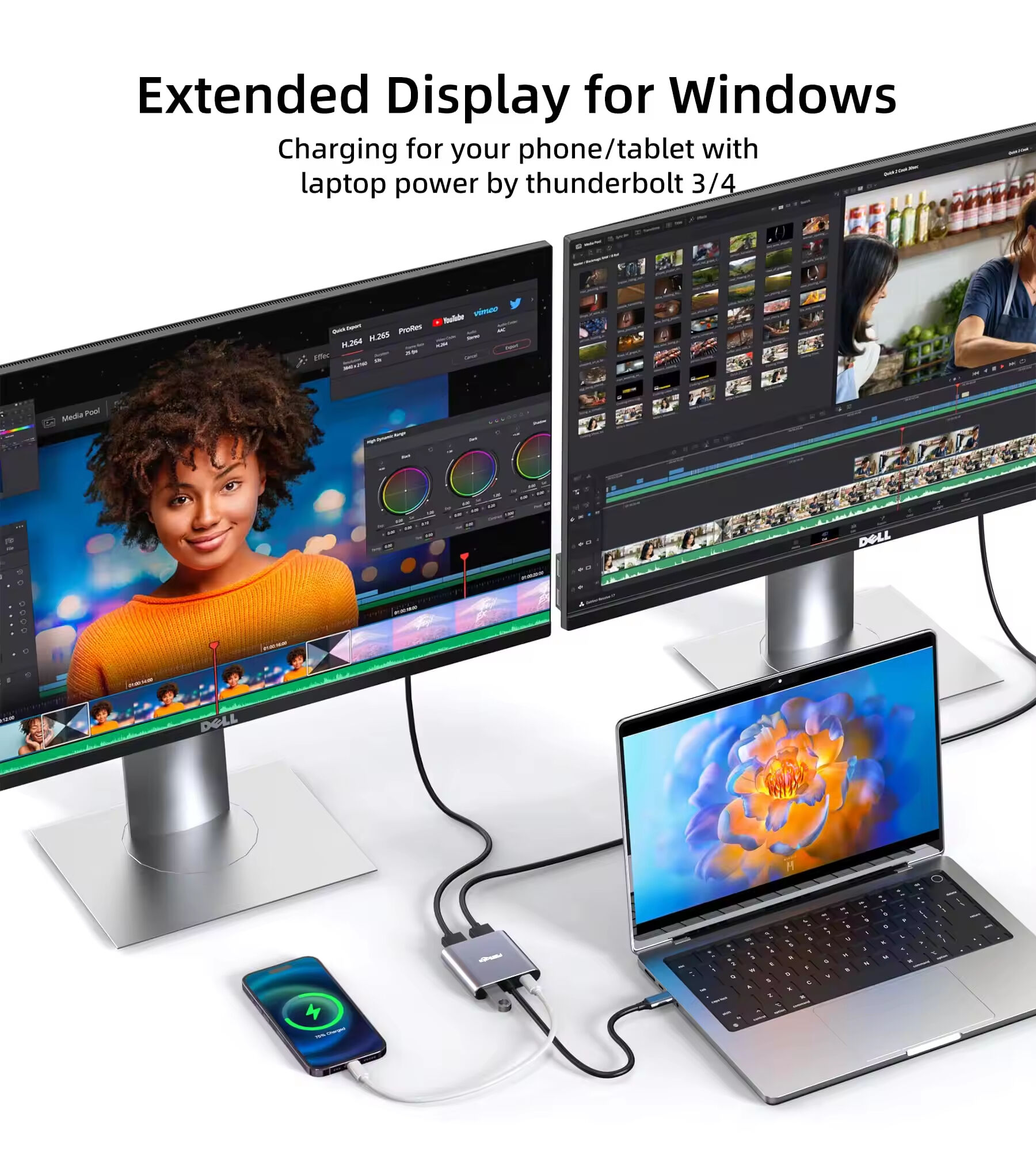 Laptop Usb Type C Docking Station 4 In 1 Pd100w Usb3.0 Hdtv*2 Usb Type ...